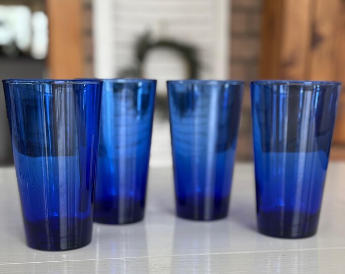 Vintage Cobalt Blue Drinking Glasses (set of 4) - Etsy