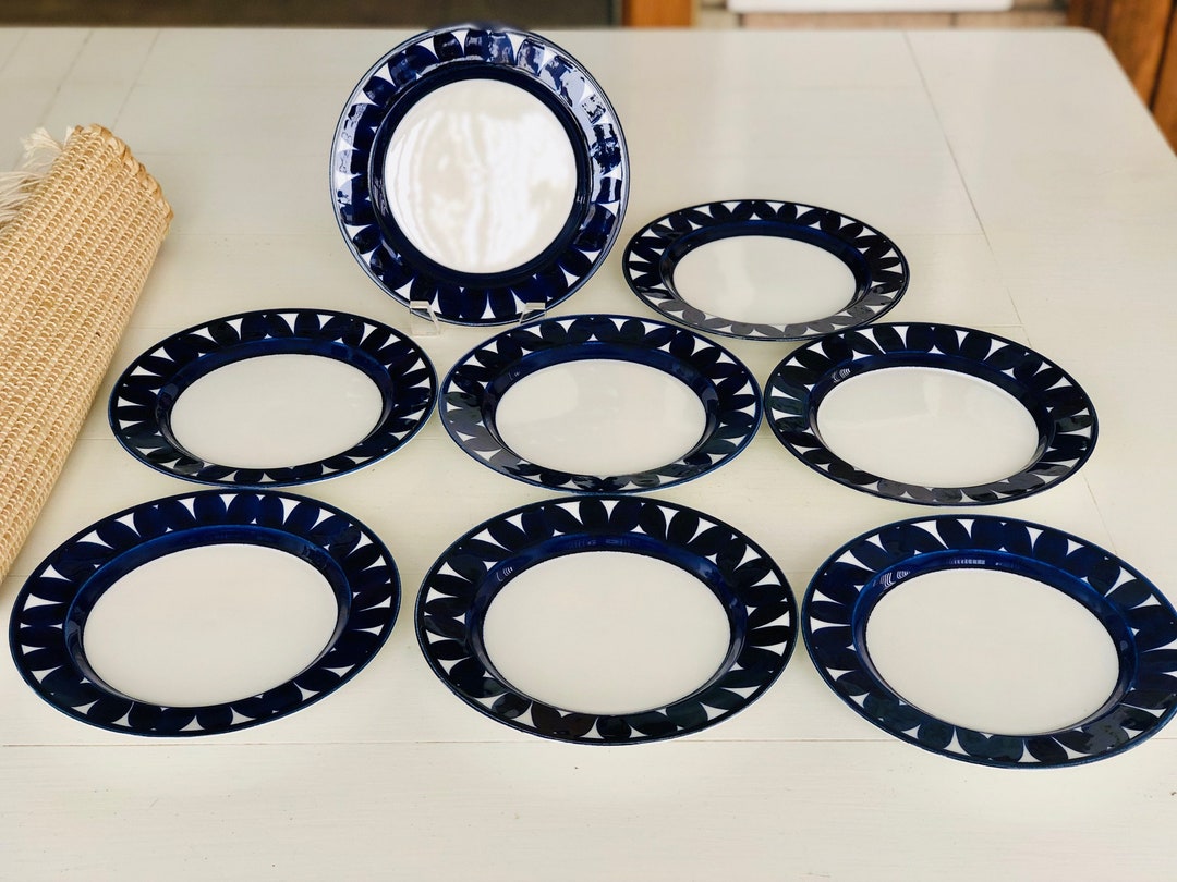 Vintage ARABIA Blue and White Dishes Hand Painted (set of 8) Made in ...