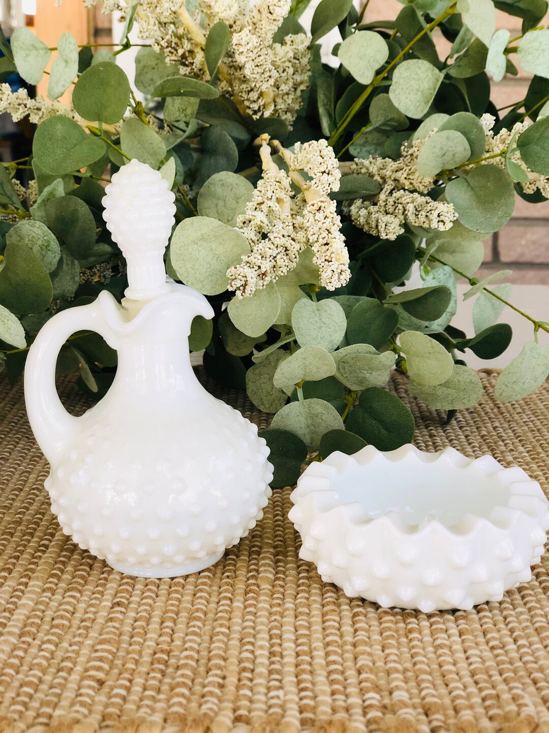 Vintage White Milk Glass Hobnail Pattern Perfume Bottle and Trinket ...