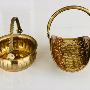Vintage Brass Small Pot With Handle and Small Basket With Handle (set ...