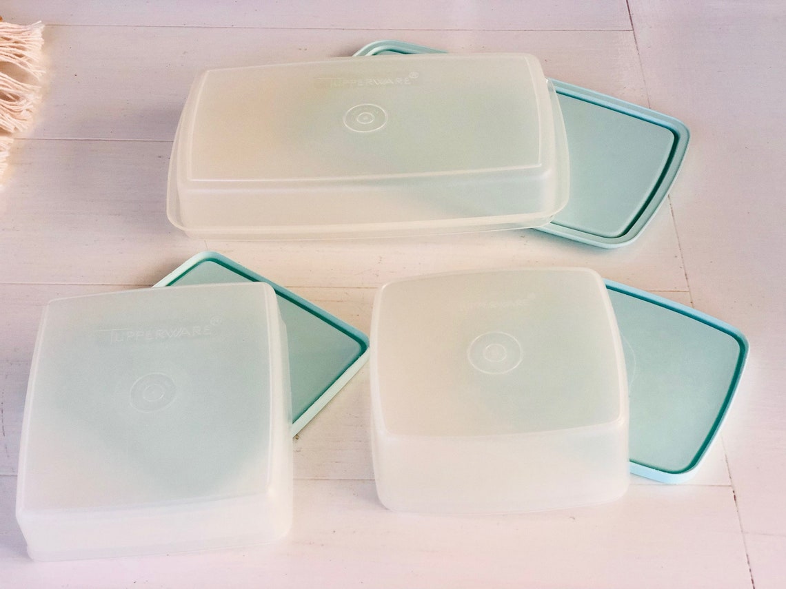 Vintage Tupperware Containers Pastel Blue Covers With Clear Bottoms ...