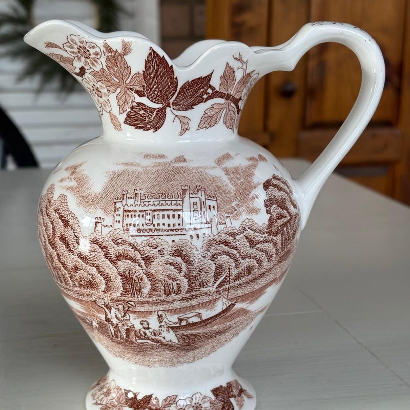 Brown Transferware Pitcher - Etsy