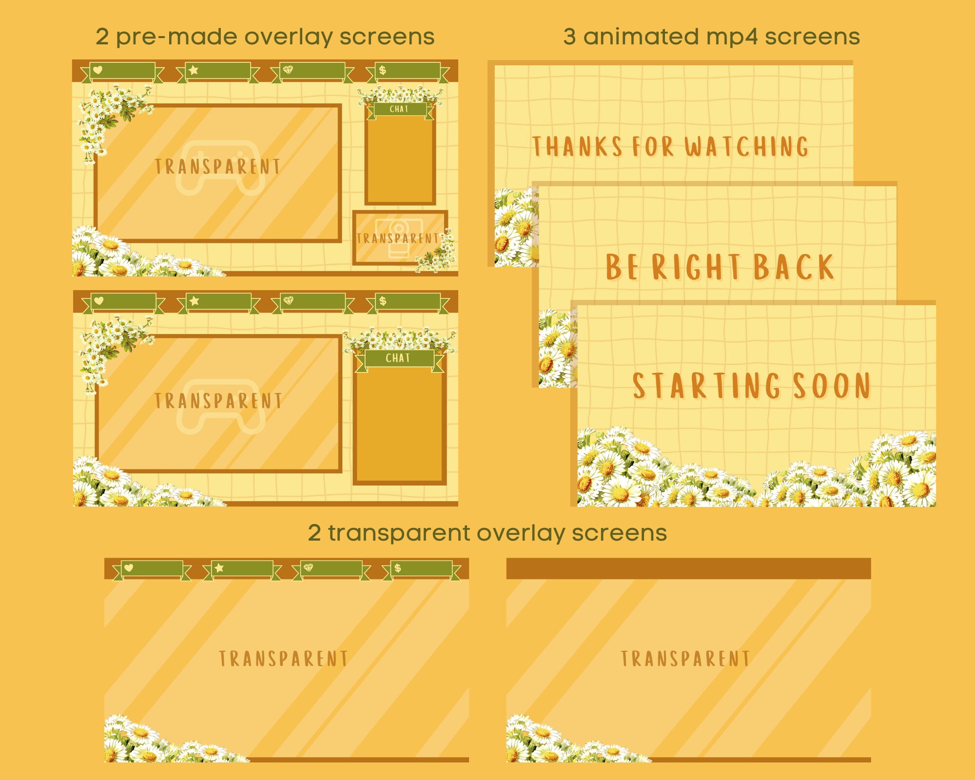 Animated Streamer Overlays Pack Daisies | Etsy