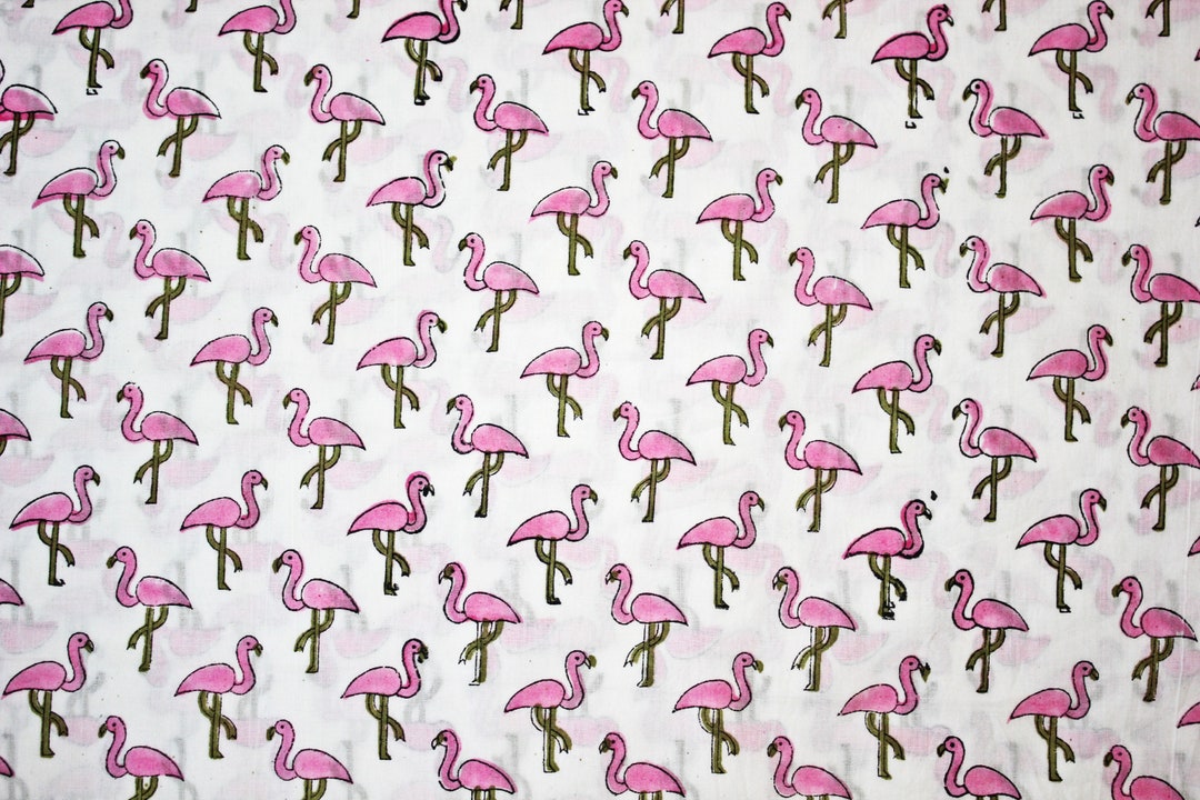 Pink Flamingo Batik Fabric: Jaipur Hand Block Print Cotton - Etsy