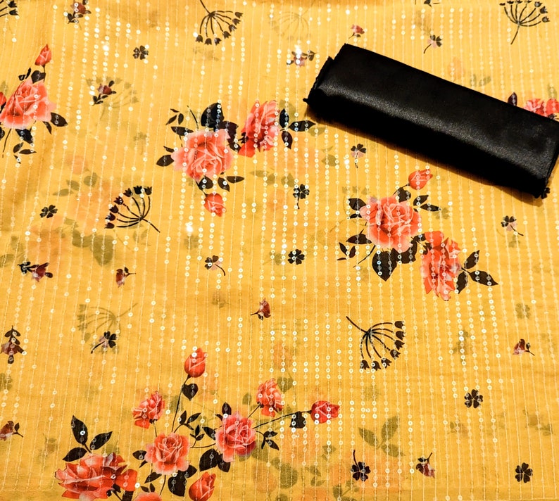 Traditional Indian Sunflower Yellow With Sequin Georgette - Etsy