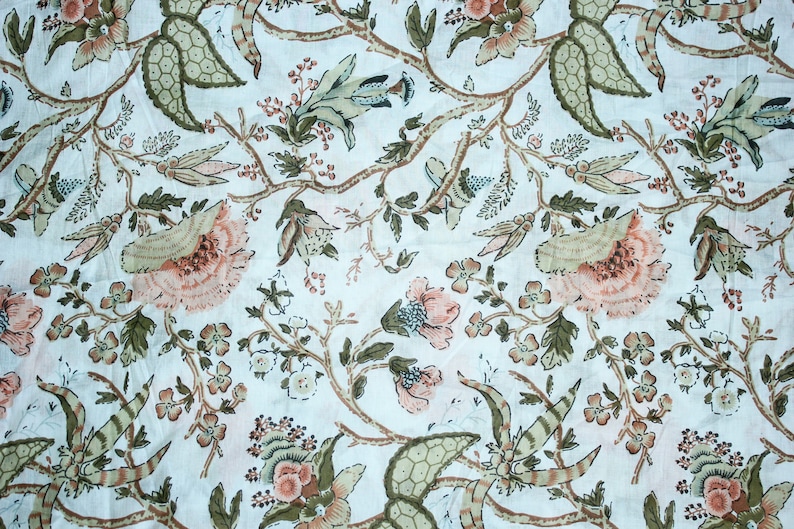 Floral Batik Ikat Print Fabric: Jaipur Hand Block Print Cotton (58 ...