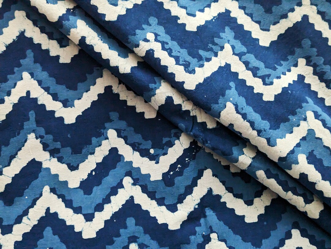 Indigo Blue Chevron, Zig Zag Ikat Print Batik Ikat Print Jaipur Hand ...