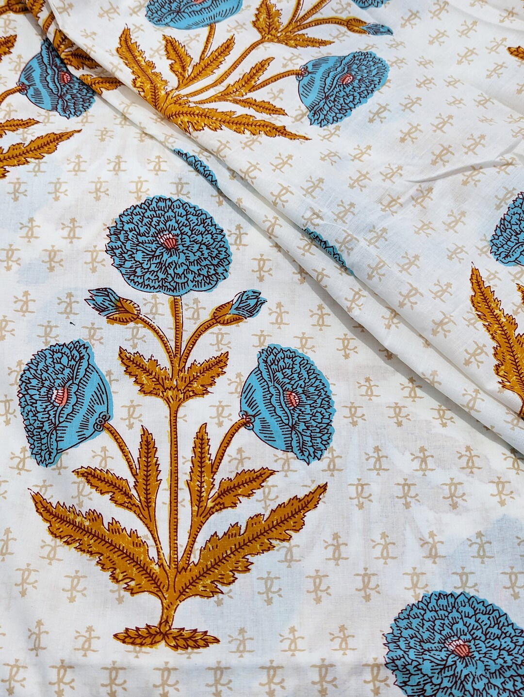 Blue Floral Mughal Butta Fabric: Hand Block Print 100% Cotton - Etsy