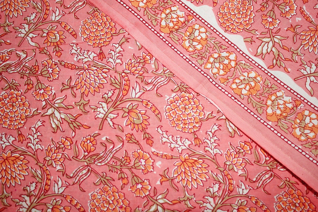 Peach Pink Muddy Light Brown Floral Batik Ikat Print Jaipur - Etsy UK