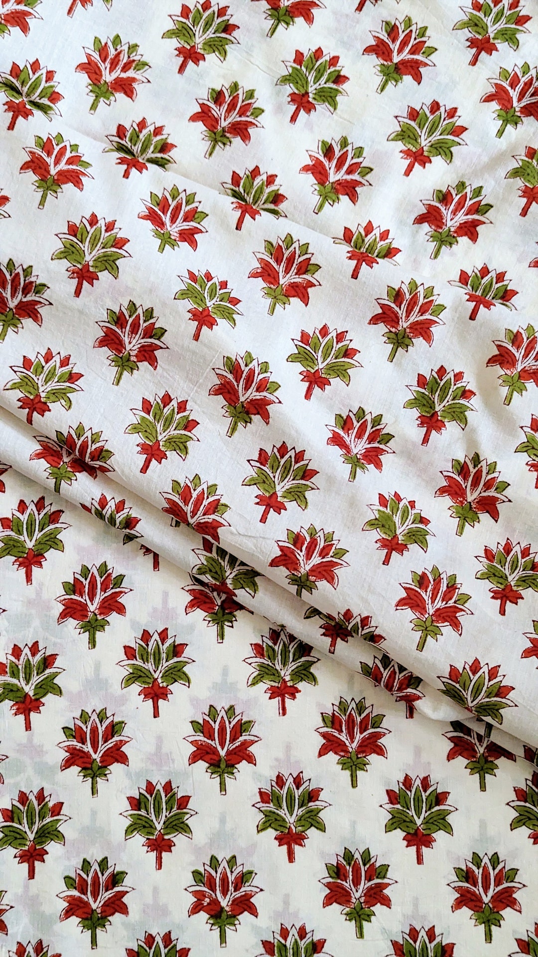 Red Floral Batik Print Fabric: Jaipur Hand Block Cotton - Etsy
