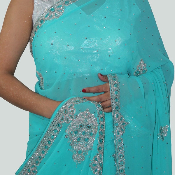 Turquoise Blue Saree - Etsy
