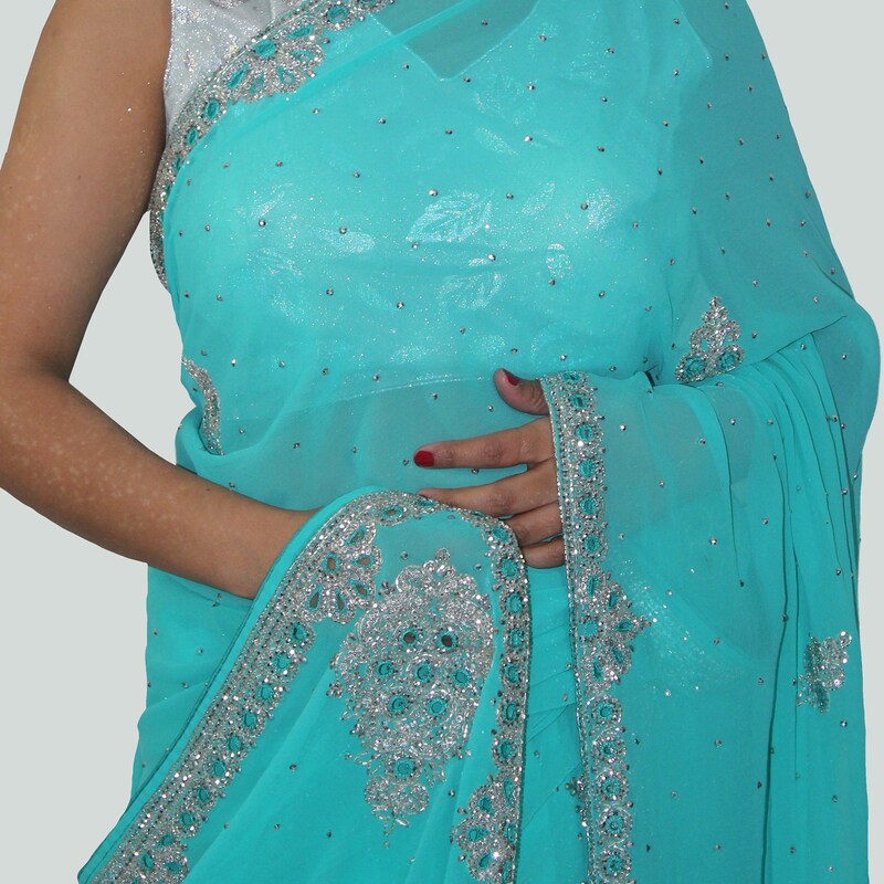 Turquoise Blue Saree - Etsy