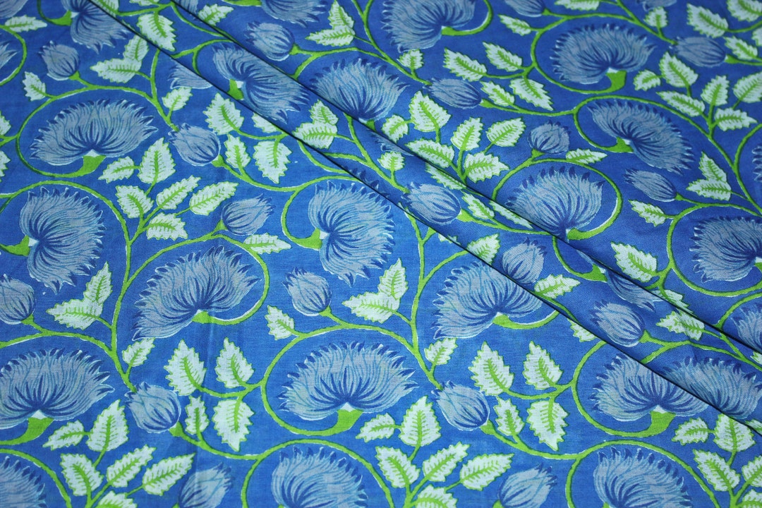 Lotus Floral Batik Cotton Fabric: Jaipur Hand Block Print - Etsy UK