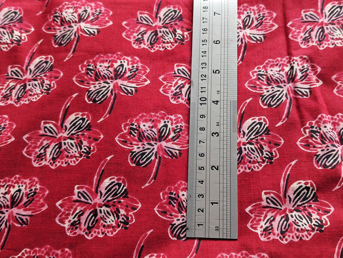 Red Floral Batik Cotton Fabric: Jaipur Hand Block Print - Etsy