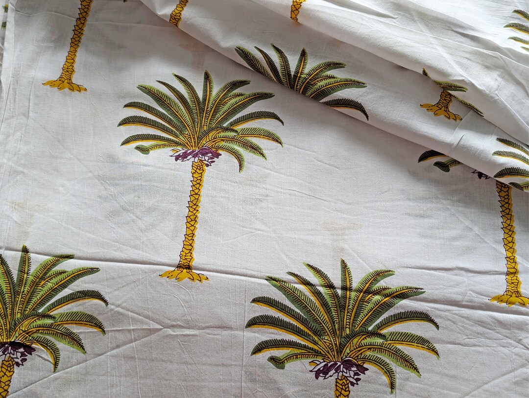 Palm Tree Print Fabric: Floral Batik Ikat, Jaipur Indian Block Print ...