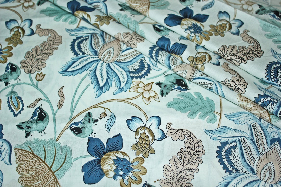 Tela batik de algodón con estampado floral de gorrión: estampado a mano ...
