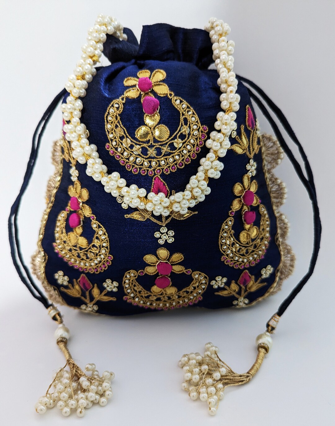 Blue Handmade Silk, Zardozi ,pearl Embroidery Work Beaded Ethnic ...