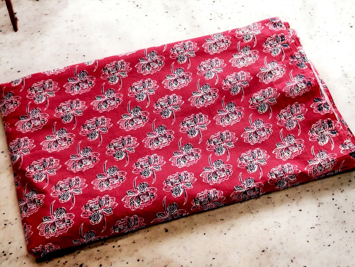 Red Floral Batik Cotton Fabric: Jaipur Hand Block Print - Etsy