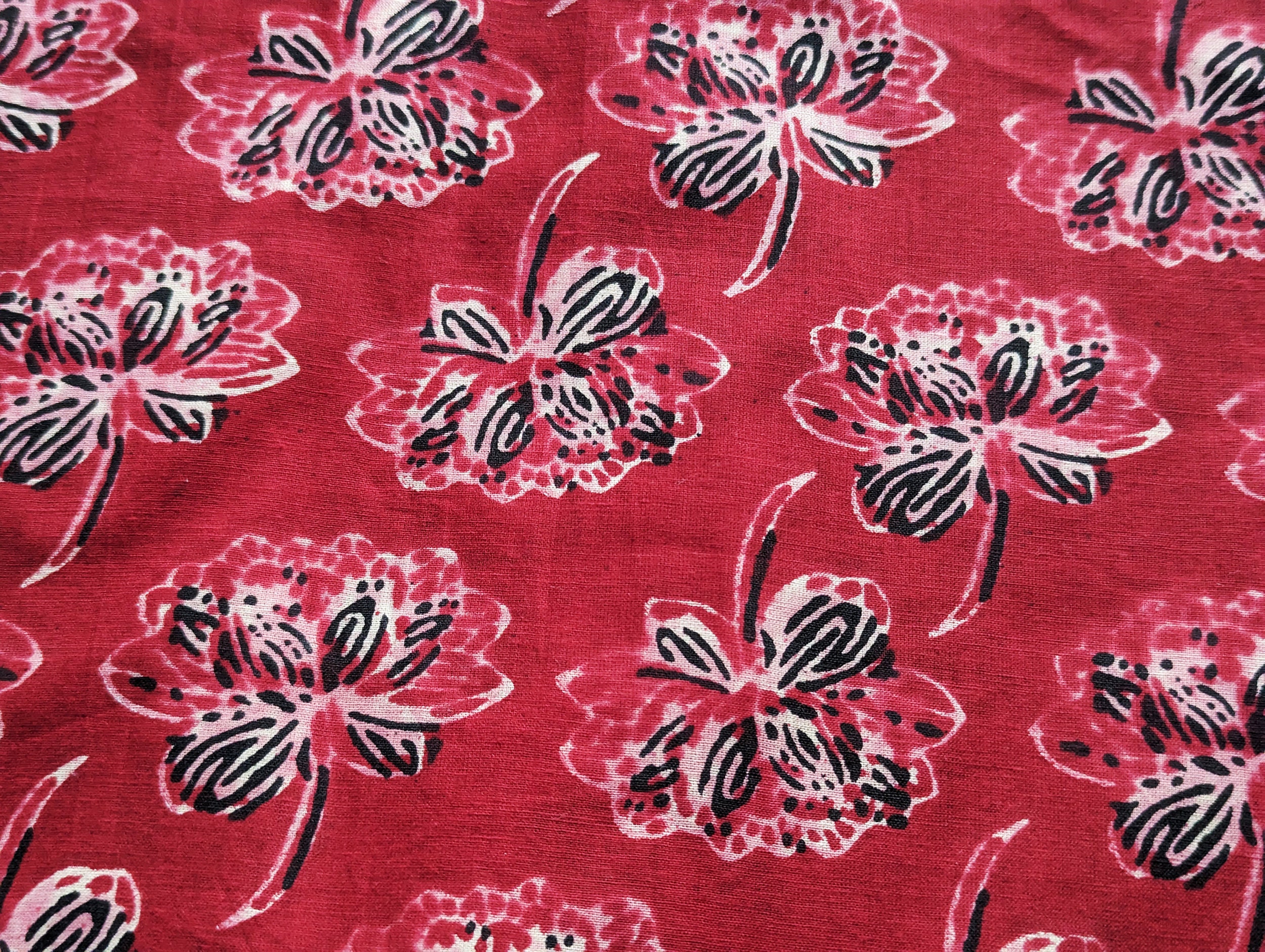 Red Floral Batik Cotton Fabric: Jaipur Hand Block Print - Etsy