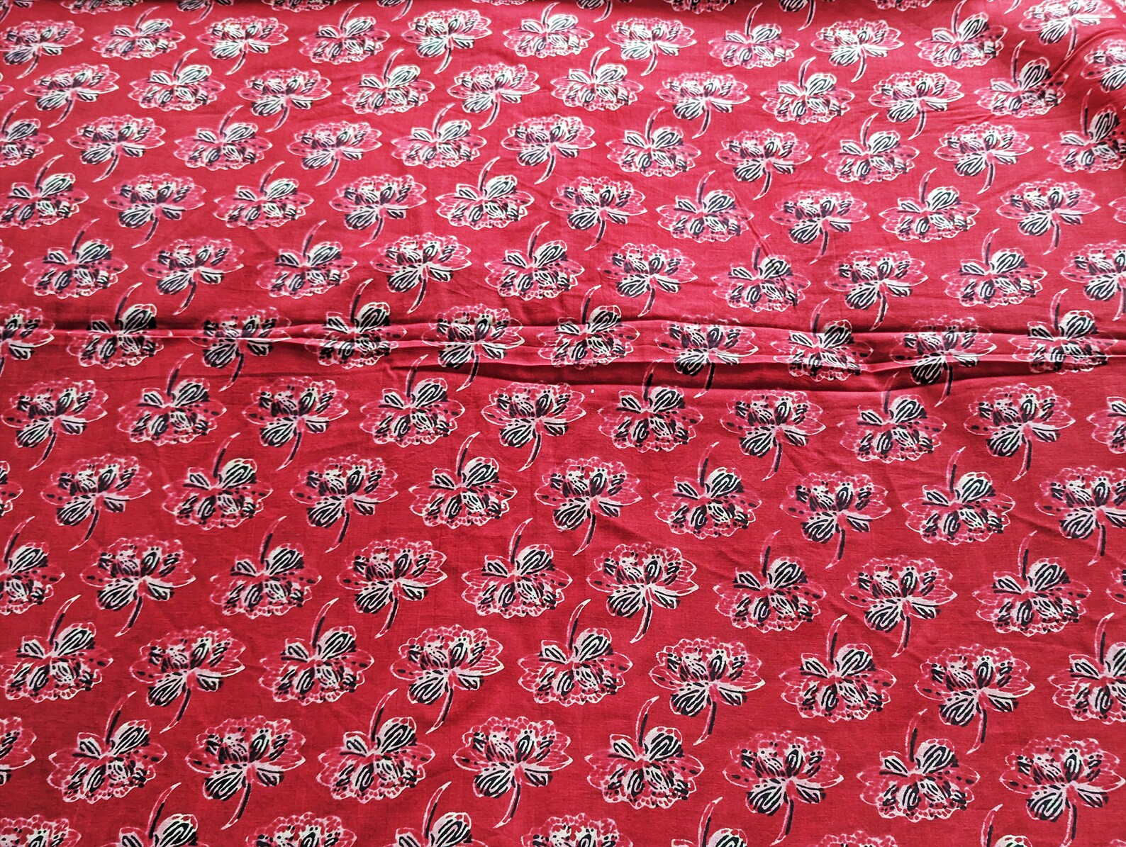 Red Floral Batik Cotton Fabric: Jaipur Hand Block Print - Etsy