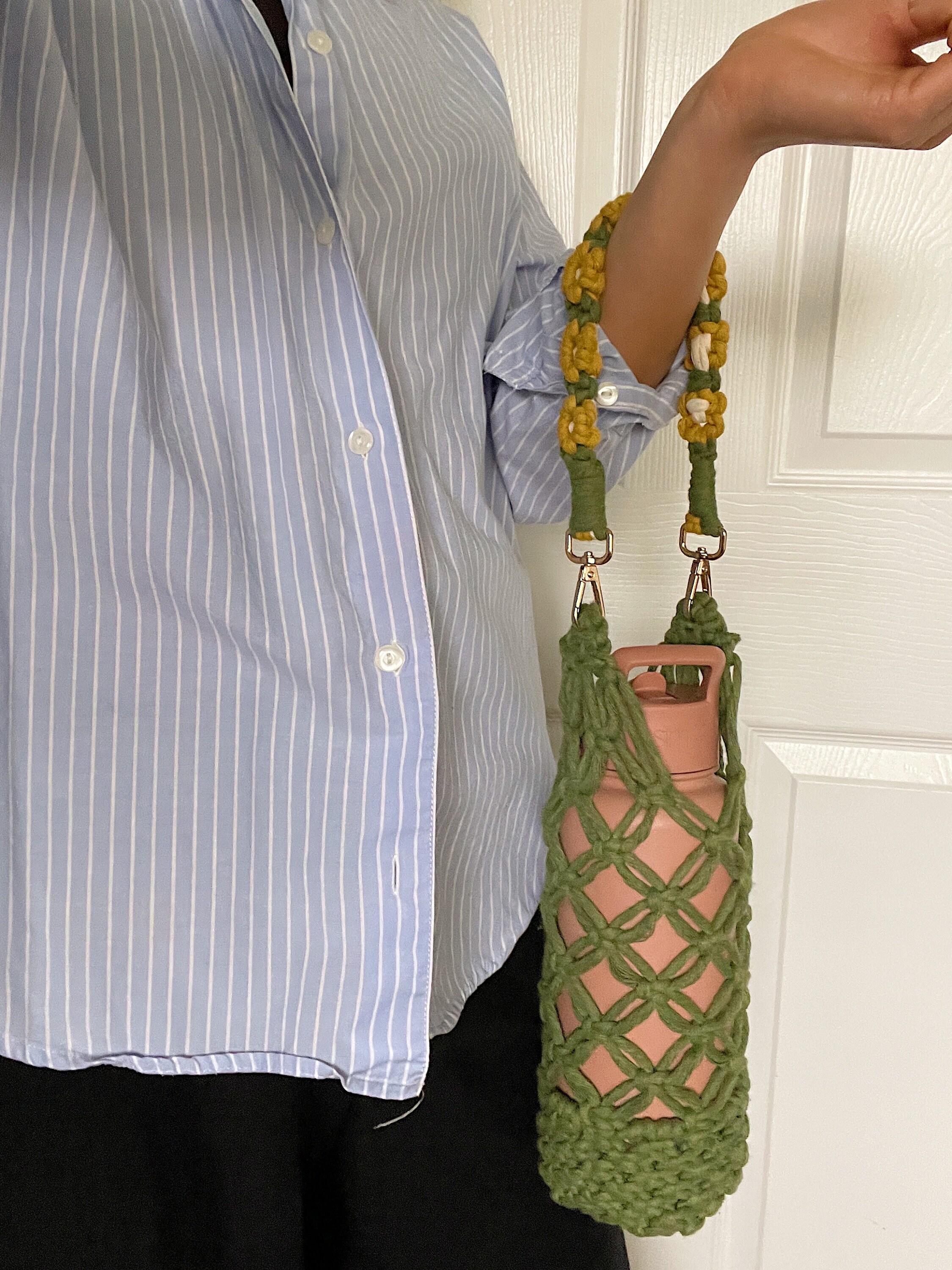 Macrame Water Bottle Holder With Flower Strap Tanbler Holder Hiking Accessories Kids Festival - Etsy