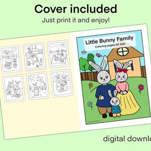 Bunny Coloring Pages for Kids, Cute Animal Coloring Book, Easter Bunny ...