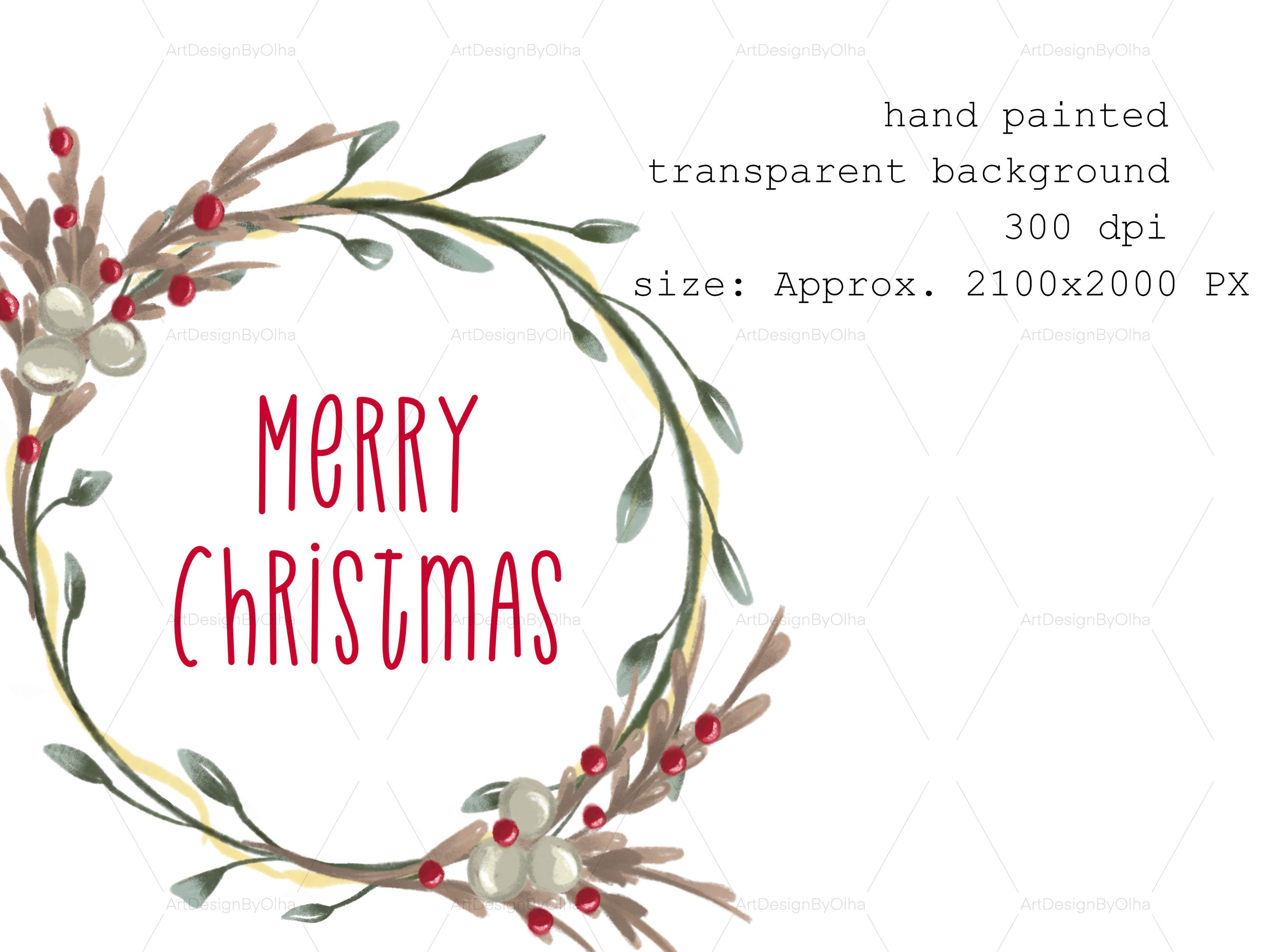 Watercolor Christmas Wreath Clipart 8 Elements, Holiday Wreath PNG ...