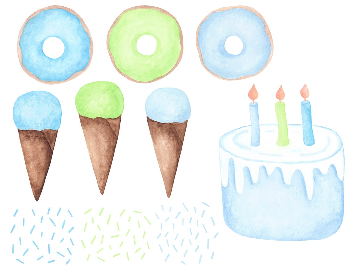 Watercolor Blue Birthday Clipart Birthday Party Clipart Baby - Etsy