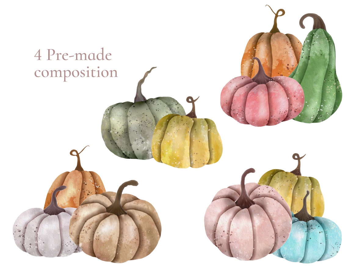 Watercolor Pumpkins Clipart, Watercolor Pumpkin PNG, Cute Pumpkin ...