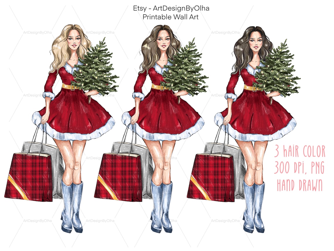 Christmas Shopping Girl Clipart, Christmas Clipart, Planner Girl ...