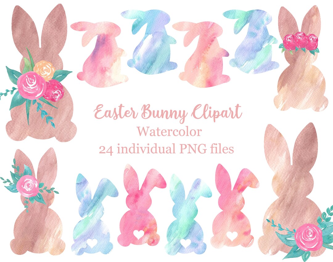 Watercolor Easter Bunny Clipart, Easter Bunny Drawings, Spring Bunny ...