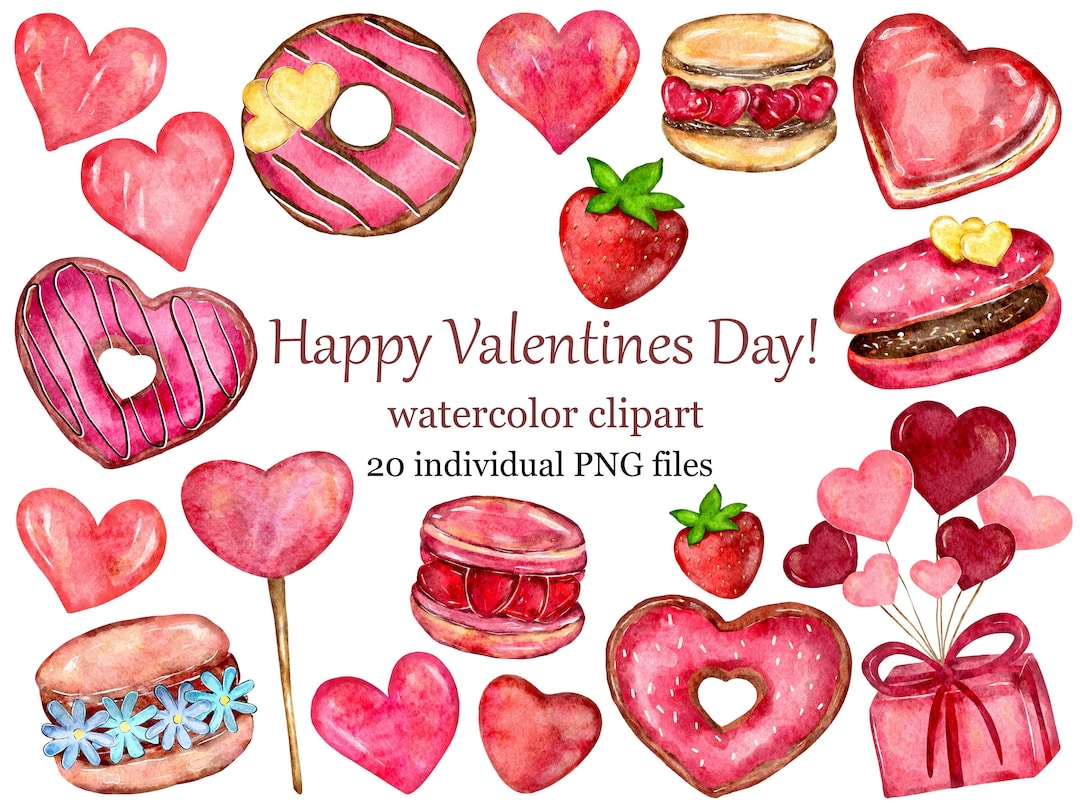 Watercolor Valentines Clipart PNG, Valentines Day, Watercolor Sweets ...