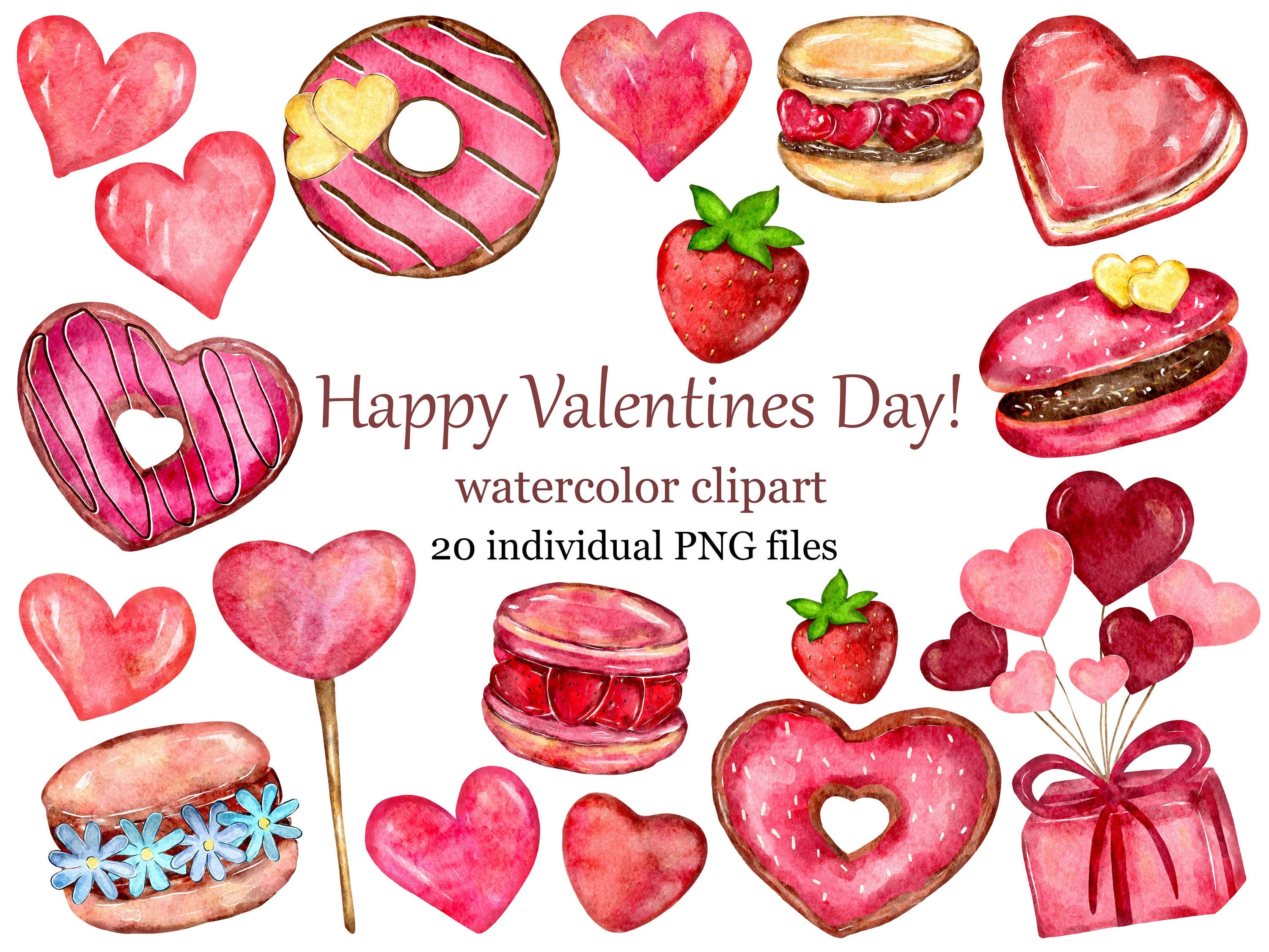 Watercolor Valentines Clipart PNG, Valentines Day, Watercolor Sweets ...