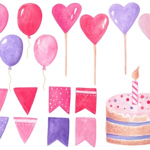 Watercolor Birthday Party Clipart, Party Clipart, Balloon, Cake, Party ...