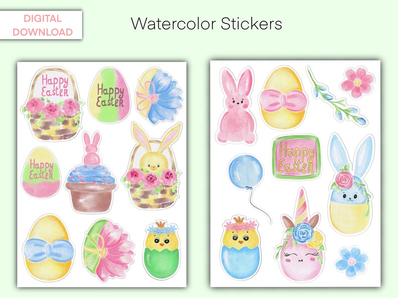 Watercolor Easter Clipart Watercolor Stickers Easter | Etsy