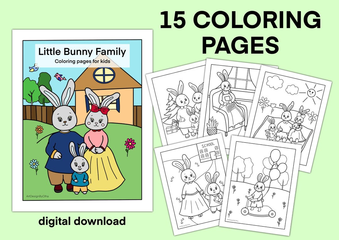 Bunny Coloring Pages for Kids, Cute Animal Coloring Book, Easter Bunny ...
