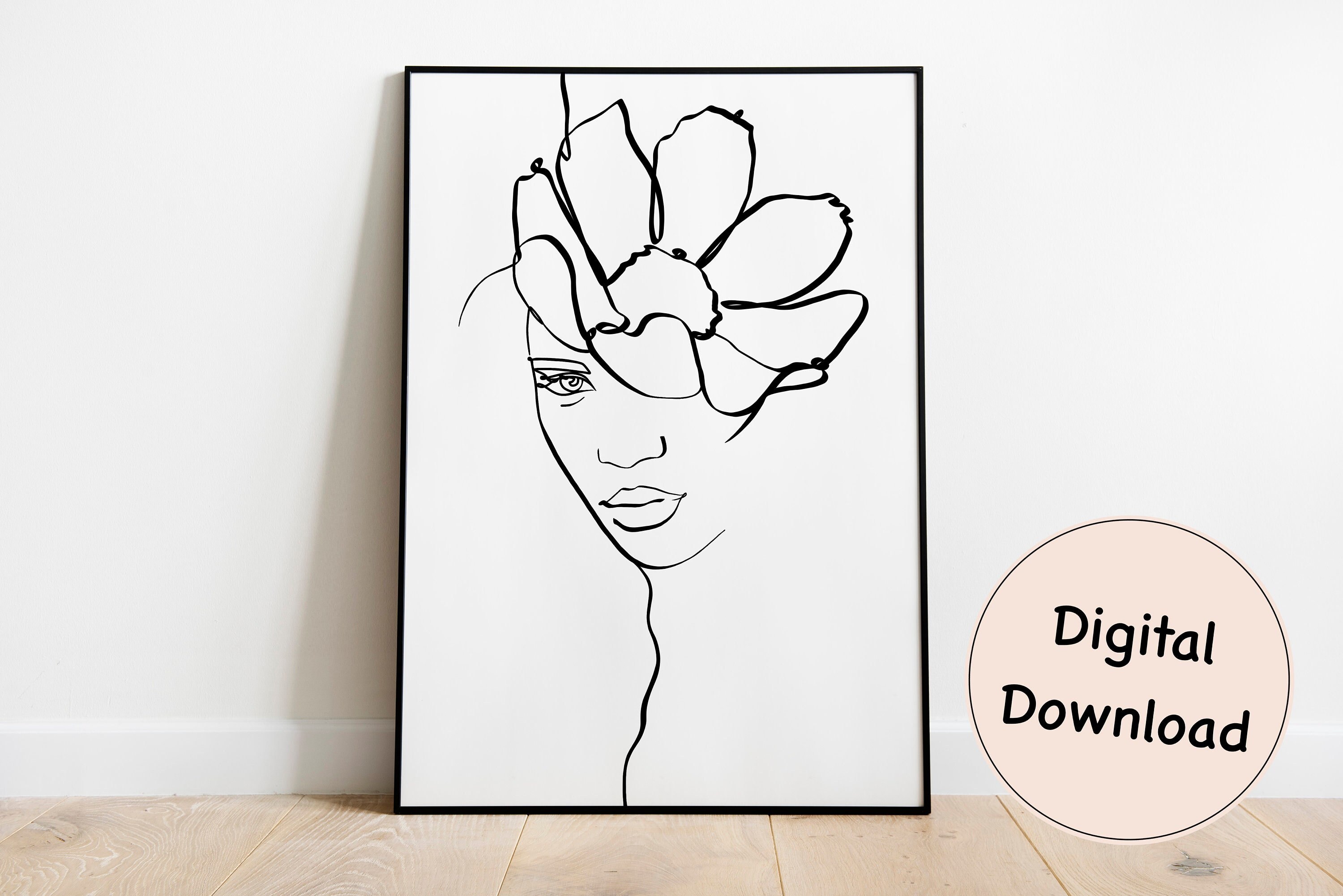 Women With Flower Digital Print Women Line Art Single Women - Etsy
