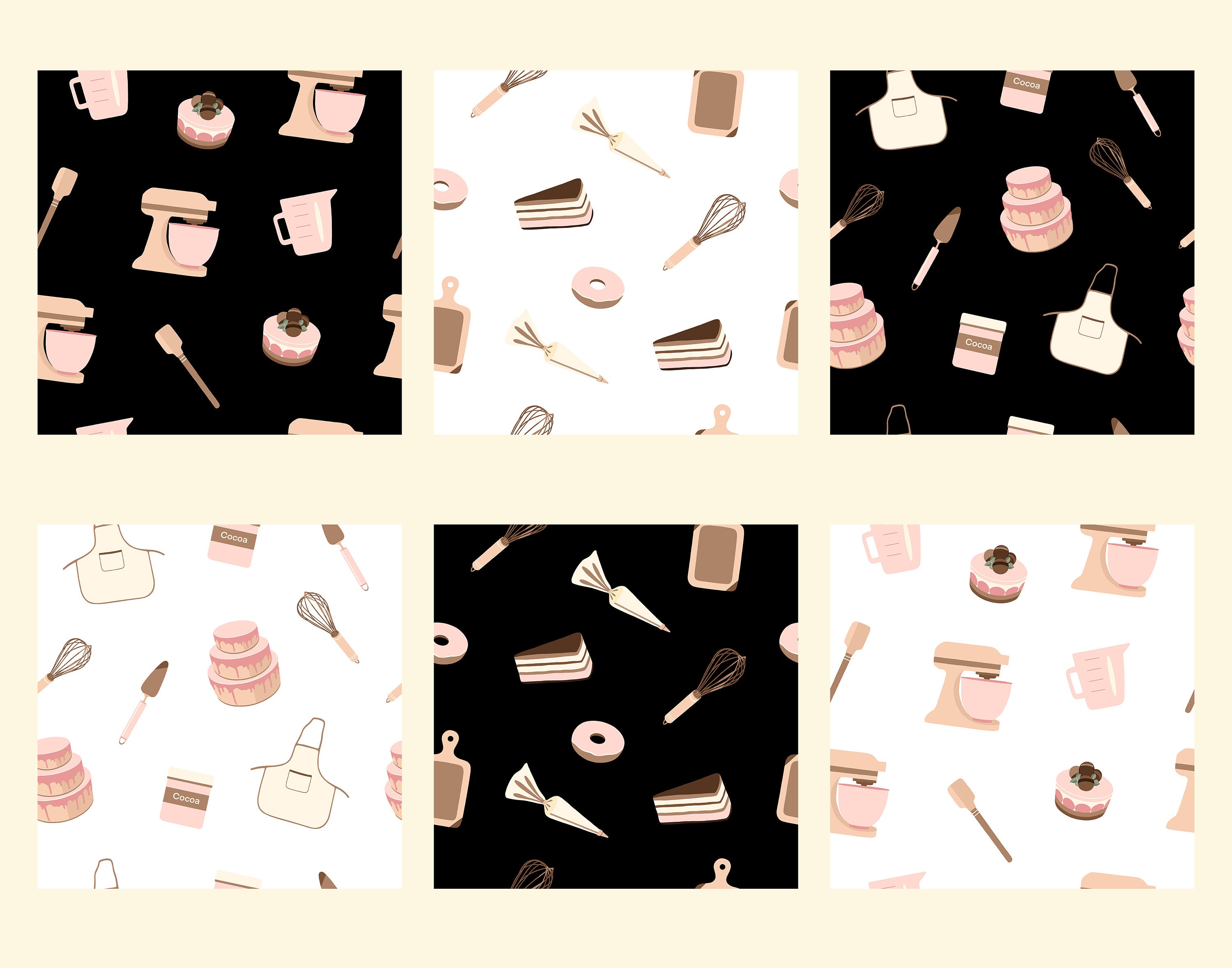 Bakery Digital Paper, Kitchen Supplies Seamless Pattern, Baking Digital ...