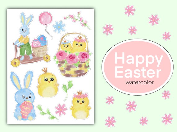 Watercolor Easter Clipart Watercolor Stickers Easter | Etsy