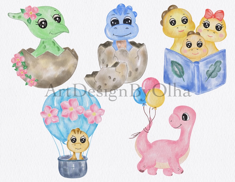 Watercolor Dinosaur Clipart, Cute Dinosaur Clipart, Baby Dino Clipart ...