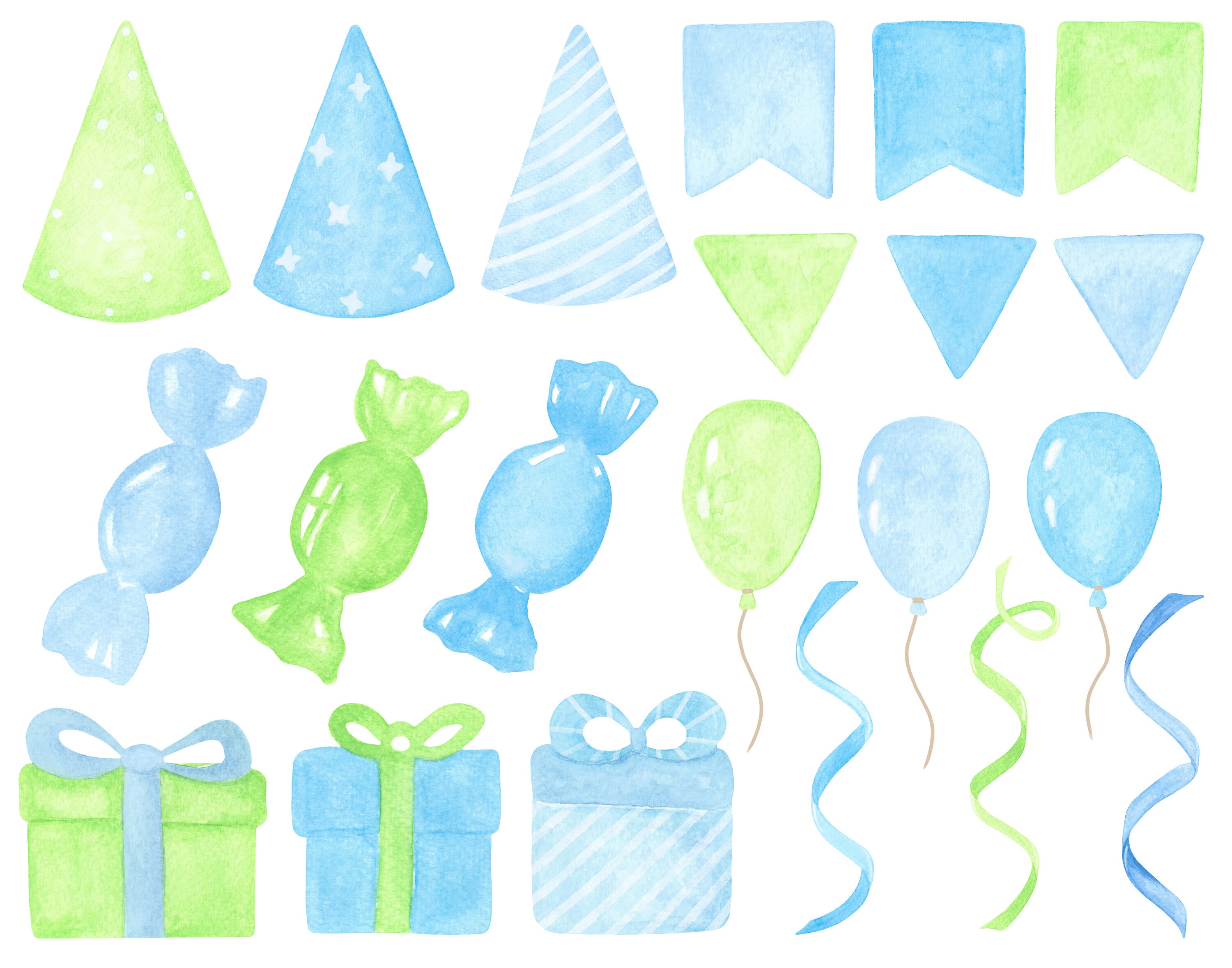 Watercolor Blue Birthday Clipart Birthday Party Clipart Baby | Etsy