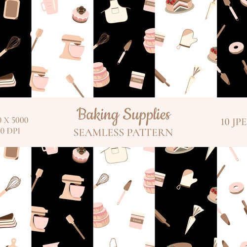 Bakery Digital Paper Kitchen Supplies Seamless Pattern - Etsy