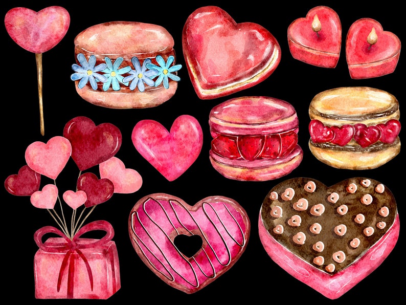 Watercolor Valentines Clipart PNG, Valentines Day, Watercolor Sweets ...