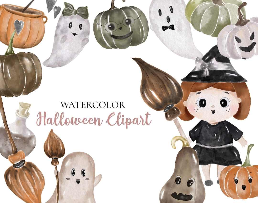 Watercolor Halloween Clipart, Halloween PNG, Cute Halloween, Cute ...