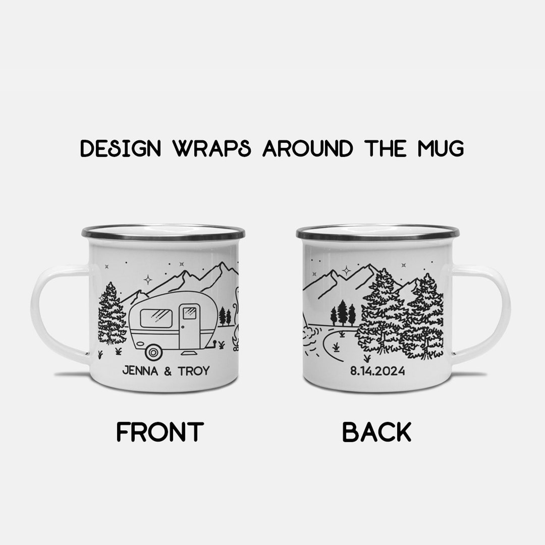 Camper Enamel Mug, Adventure Couples, Custom Coffee Camp Cup ...
