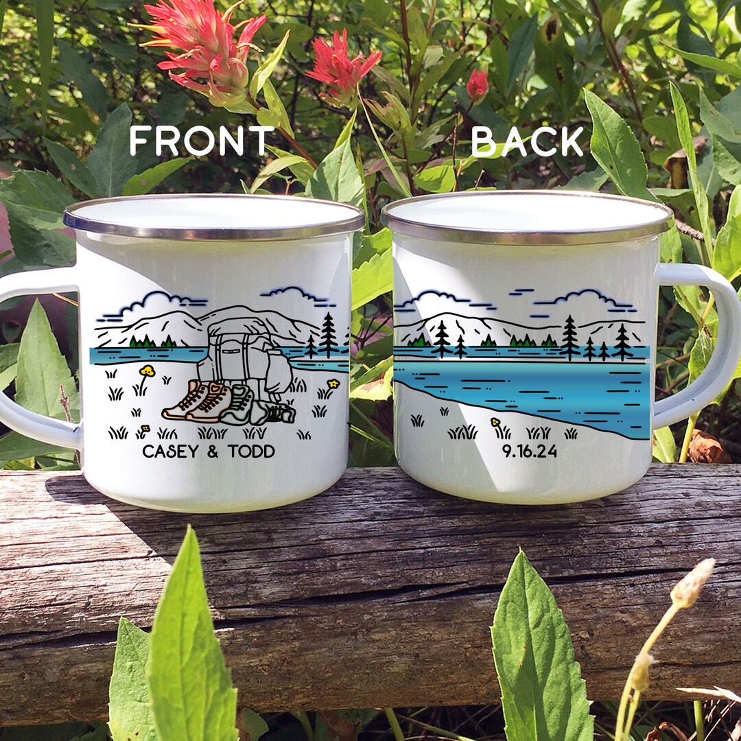 Hiking Boots Adventure Mug, Personalized Engagement Wedding Anniversary ...