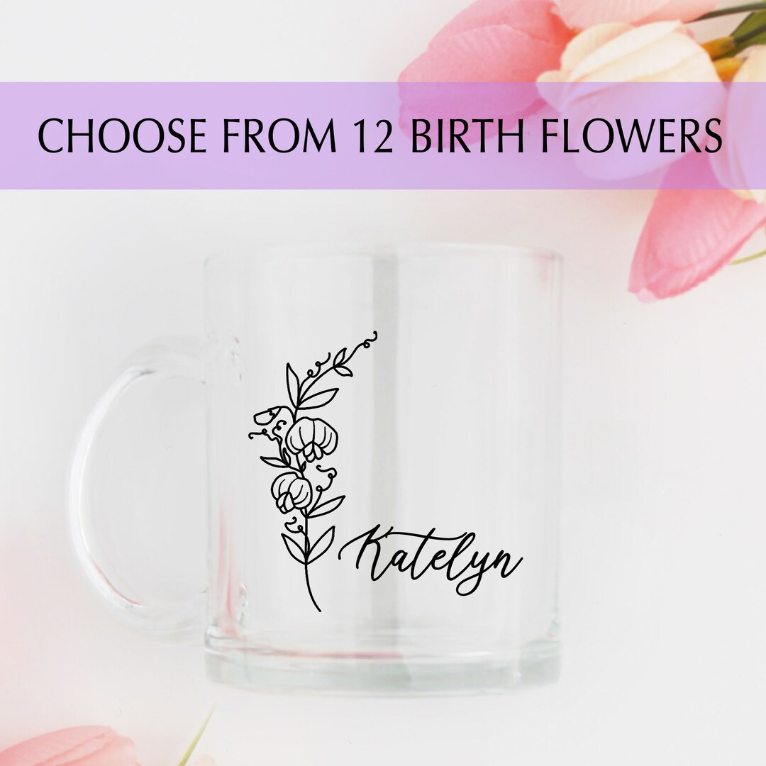 Customized Birth Flower Mug, Floral Personalized Gifts for Bridesmaid ...