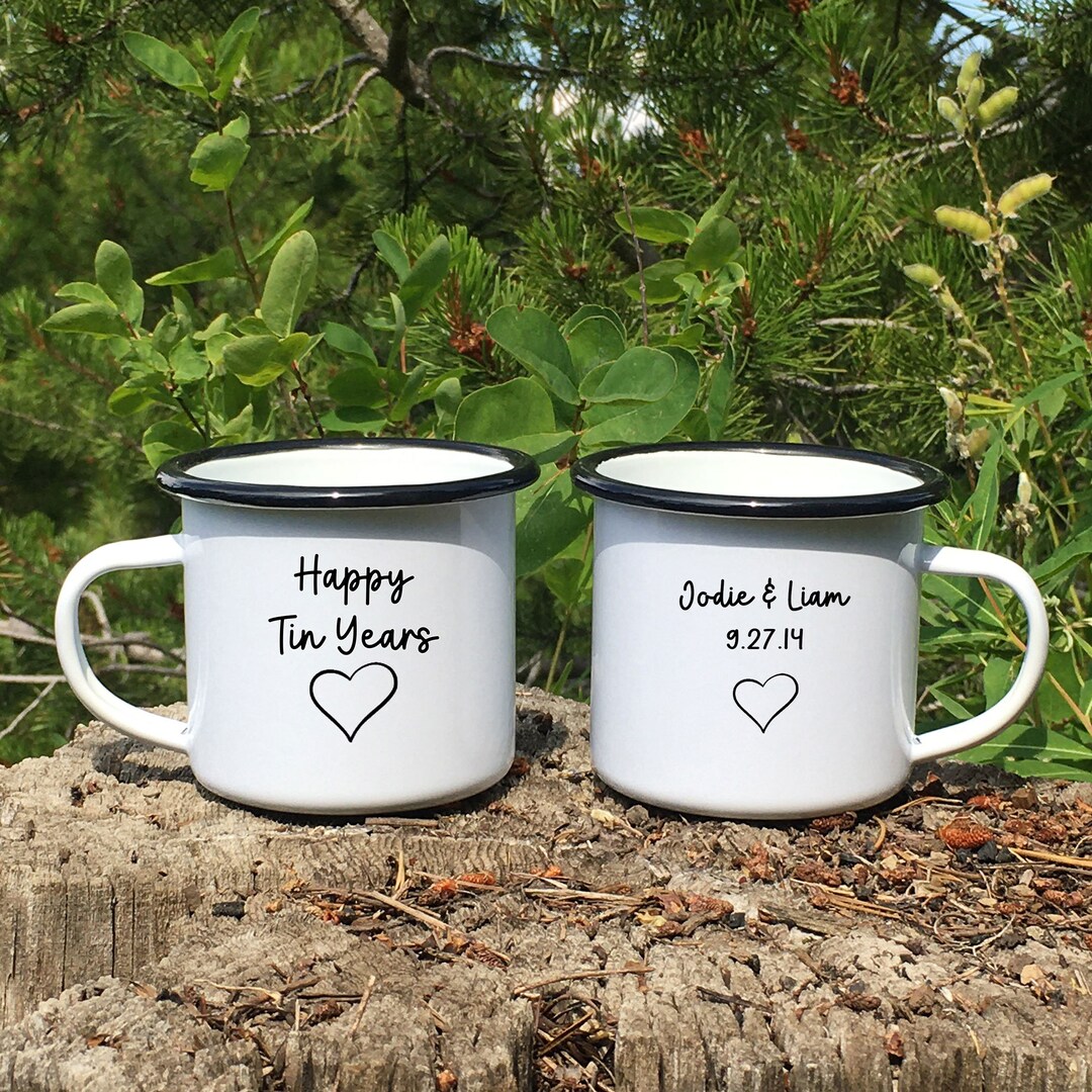 Heart Tin Year Anniversary Mug, Personalized 10th Wedding Celebration ...