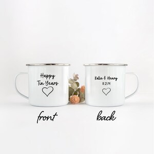 Heart Tin Year Anniversary Mug, Personalized 10th Wedding Celebration ...