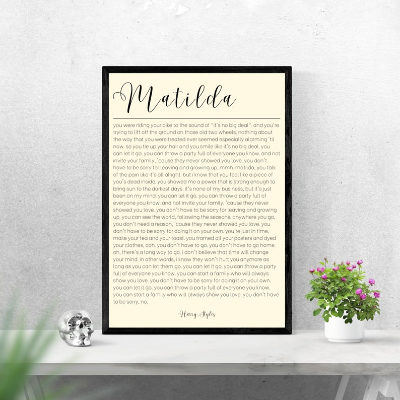 Harry Styles Matilda Lyrics Song Poster A5 A4 A3 - Etsy UK